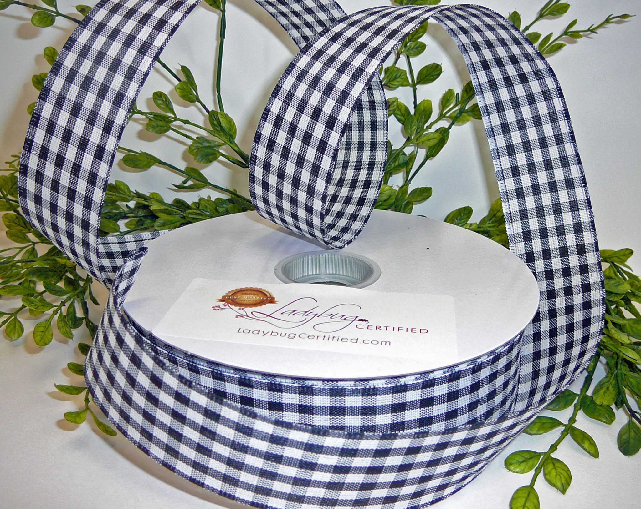 SALE! Black & White Gingham Check Wired Ribbon, 50 yards, #9 - Ladybug ...